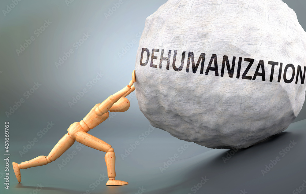 Dehumanization and painful human condition, pictured as a wooden human ...