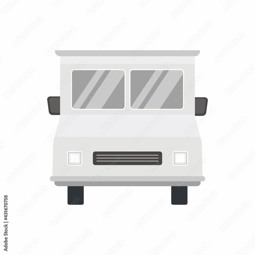 White food truck with front view detailed vector cartoon flat style ...