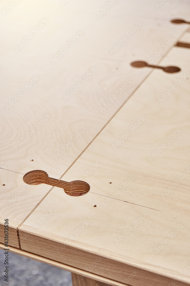 Part of new large wooden dining table with insert holes for worktop ...