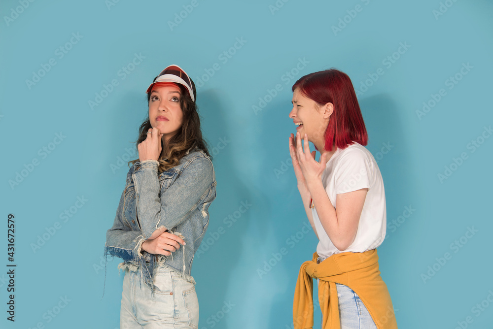 two girls having hard talk, polemic and argue between friends, sisters ...