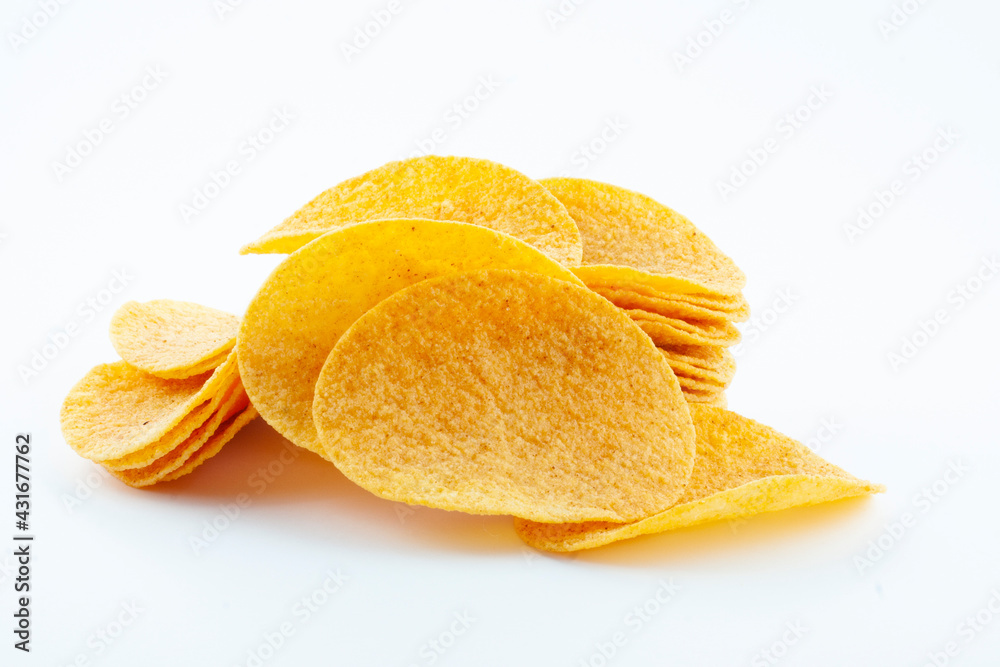 Delicious potato chips, crunchy fried snack, unhealty food, isolated ...
