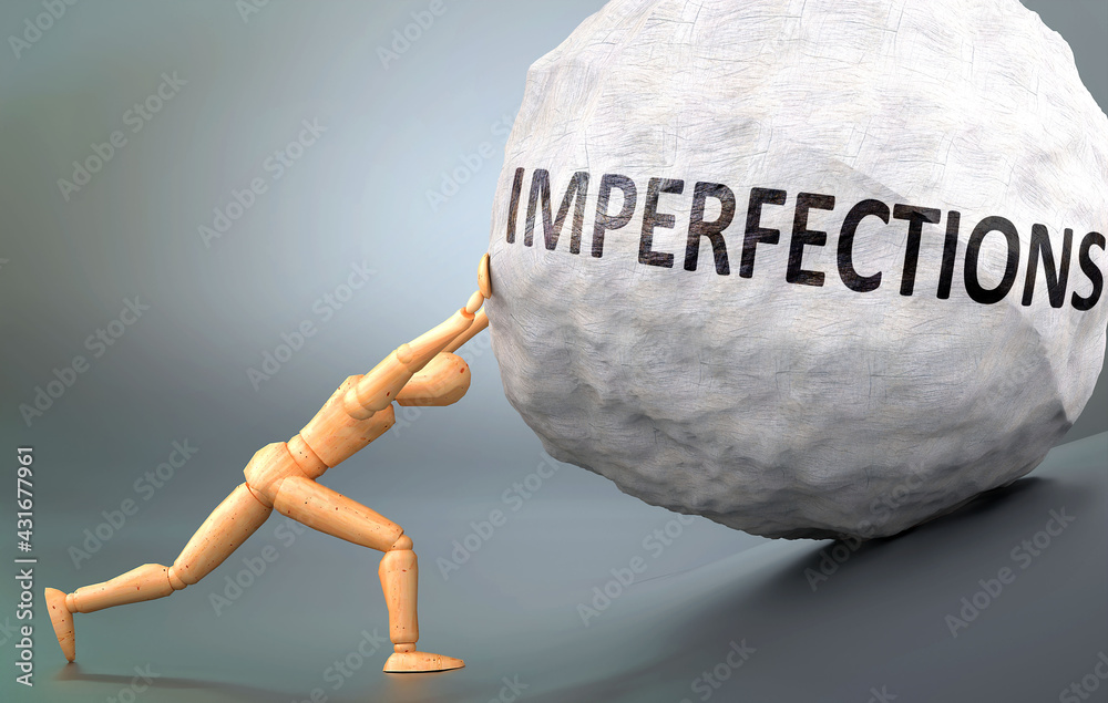 Imperfections and painful human condition, pictured as a wooden human ...