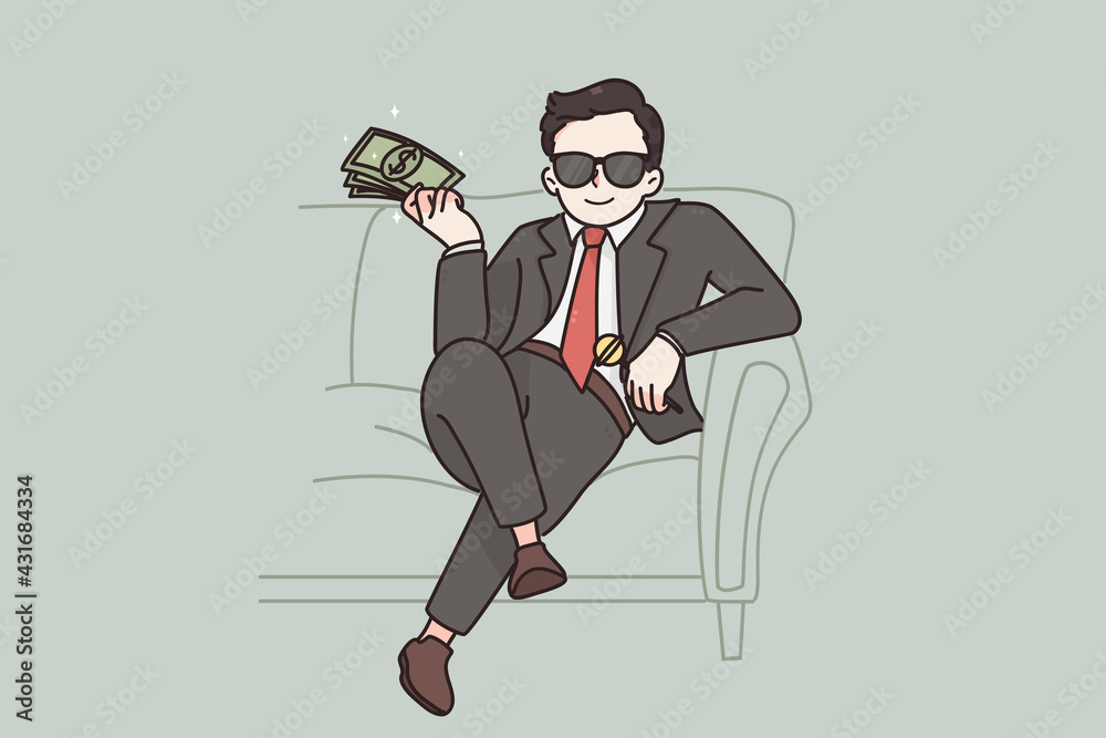 Luxury life and rich child concept. Happy arrogant rich kid boy ...