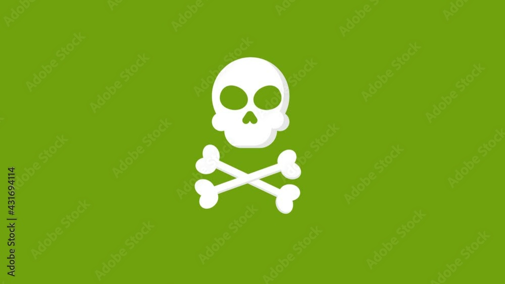 Skull And Crossbones icon animation on the green screen background. 4K ...
