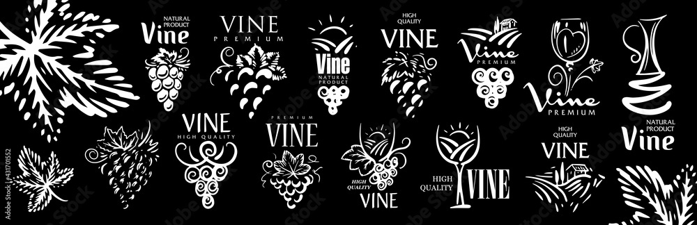 Vector set of hand drawn logos for wine Stock Vector | Adobe Stock
