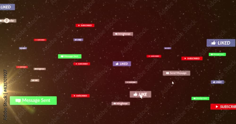 Animation of cursors over social media icons and text on multi coloured ...
