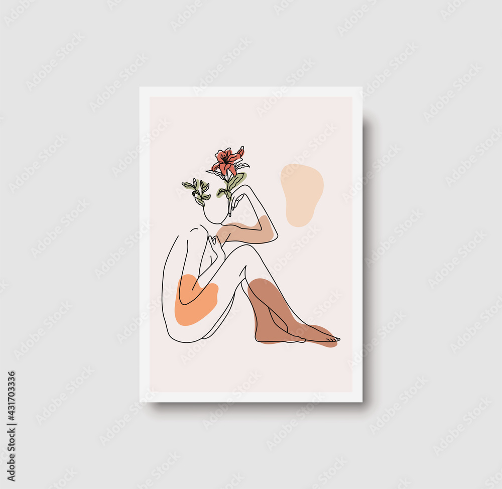 Minimal abstract woman beauty poster. Set of modern woman body line ...