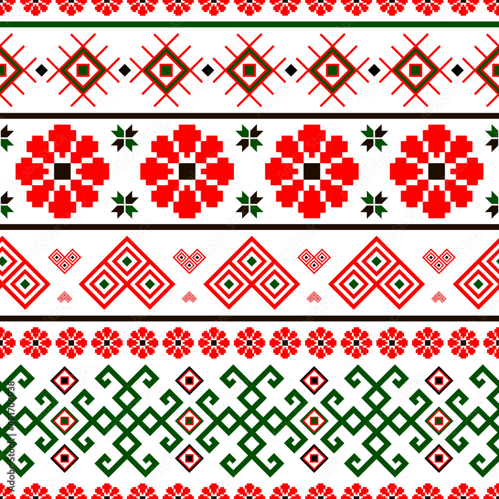 Bulgarian slavic balkan national folklore embroidery style red, white ...