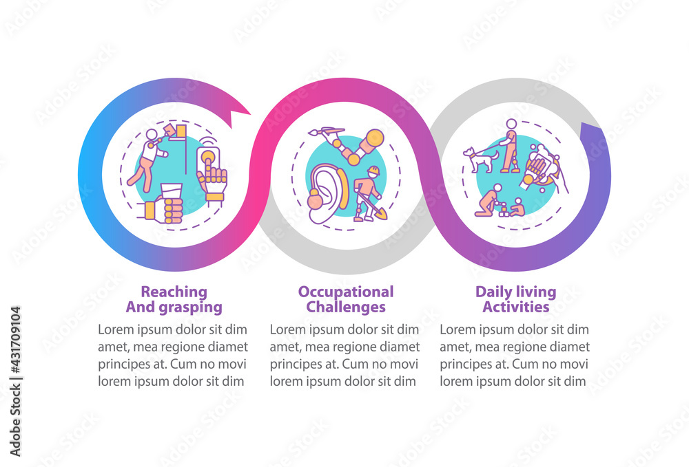 Vetor de Arm prostheses tasks vector infographic template. Reaching ...