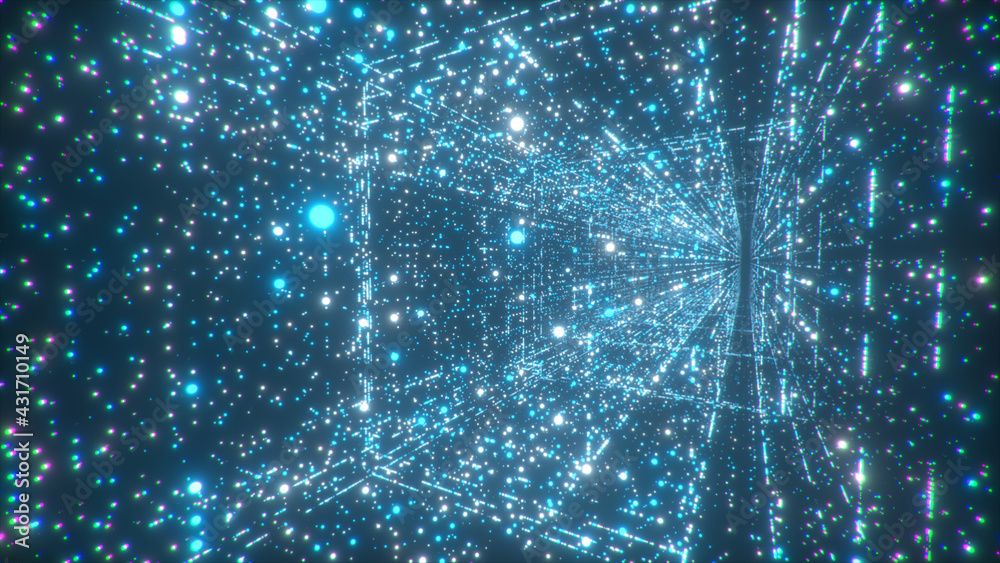Digital technology tunnel. 3D illustration Big Data Digital square corridor with futuristic ...