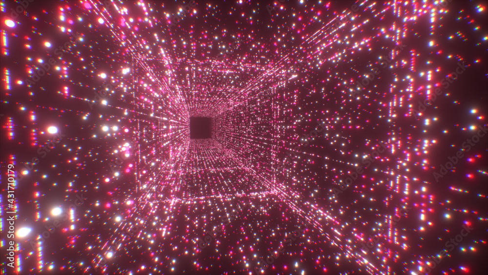 Digital technology tunnel. 3D illustration Big Data Digital square corridor with futuristic ...