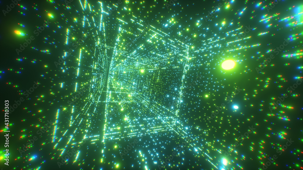 Digital technology tunnel. 3D illustration Big Data Digital square corridor with futuristic ...