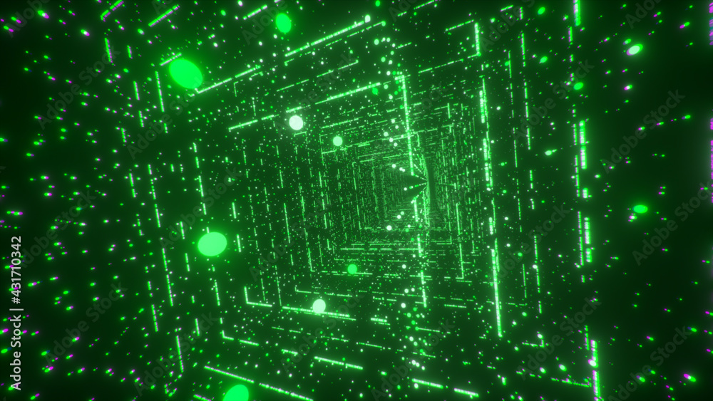 Digital technology tunnel. 3D illustration Big Data Digital square corridor with futuristic ...