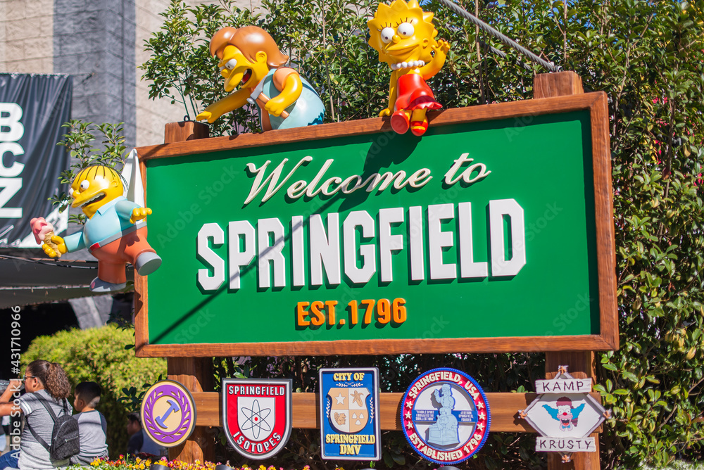 LA, USA - 2nd November 2018: Simpsons Springfield Sign at Universal ...