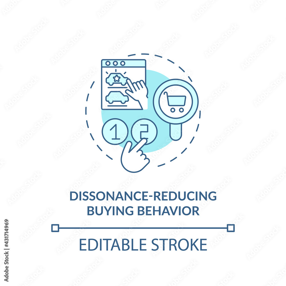 Dissonance-reducing buying behavior concept icon. Behavior type idea ...