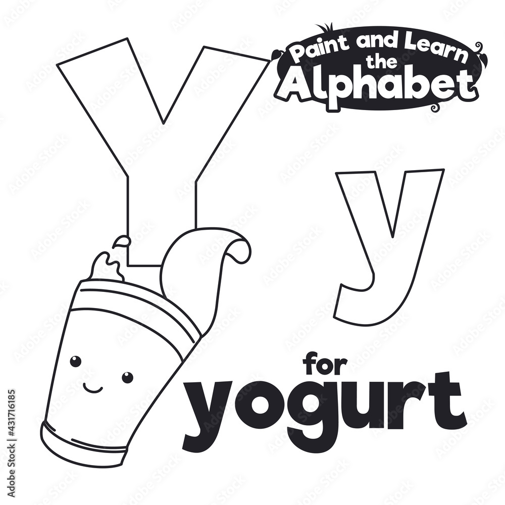 Didactic Alphabet to Color it, with Letter Y and Yogurt, Vector ...
