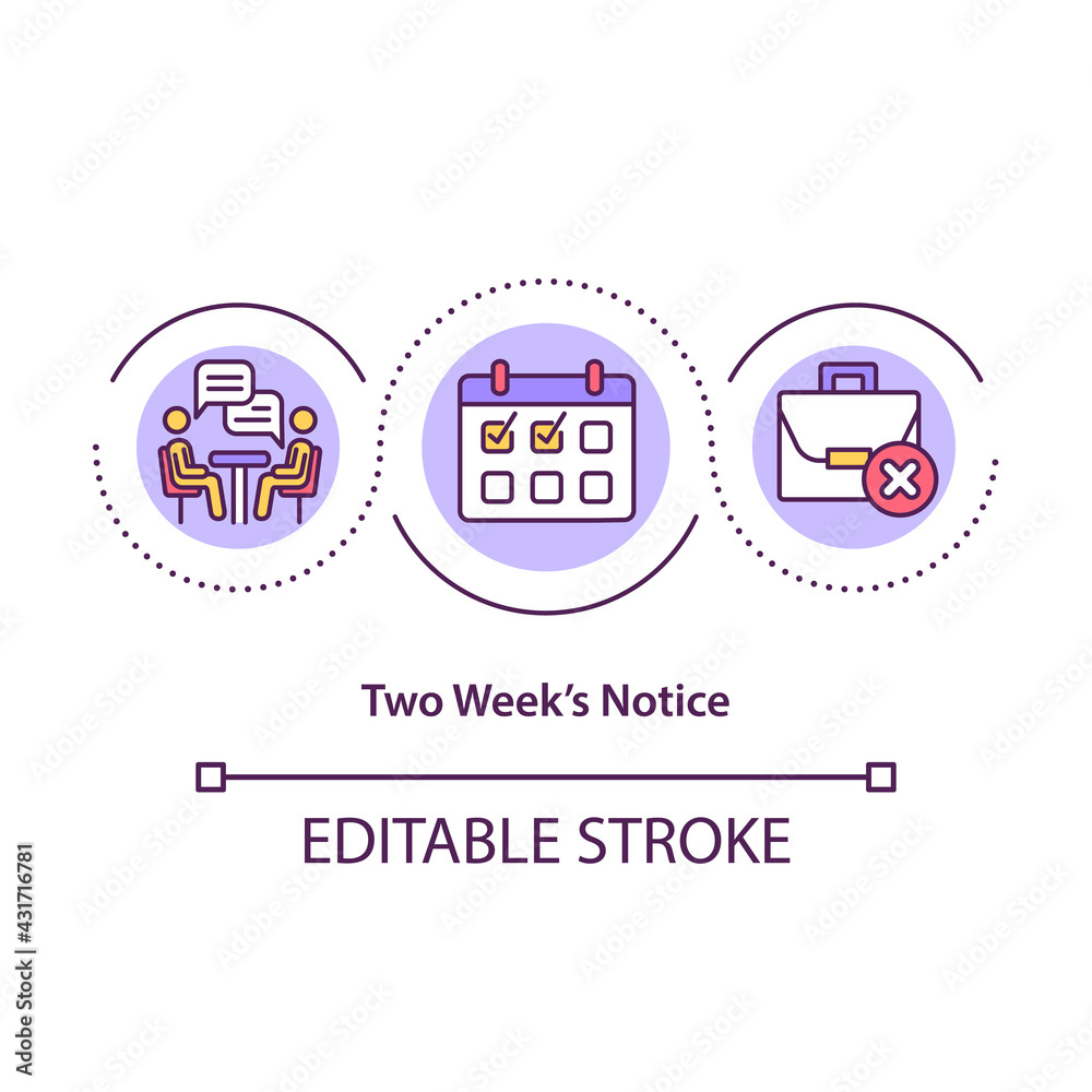 Two weeks notice concept icon. Notifying your employer idea thin line ...