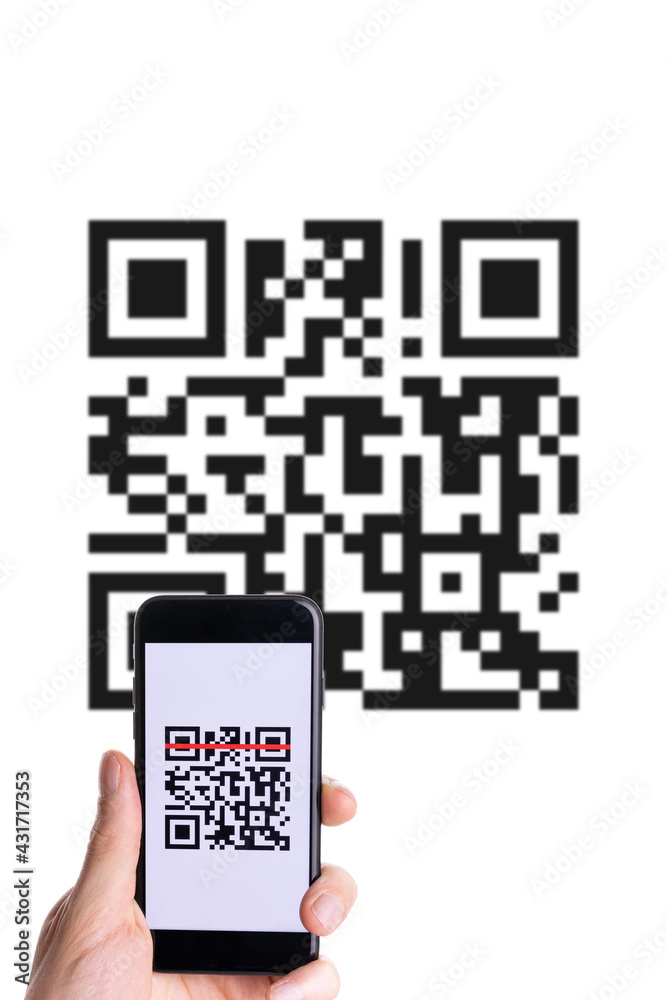 Pay qr code. Hand holding mobile smartphone screen for payment, online ...