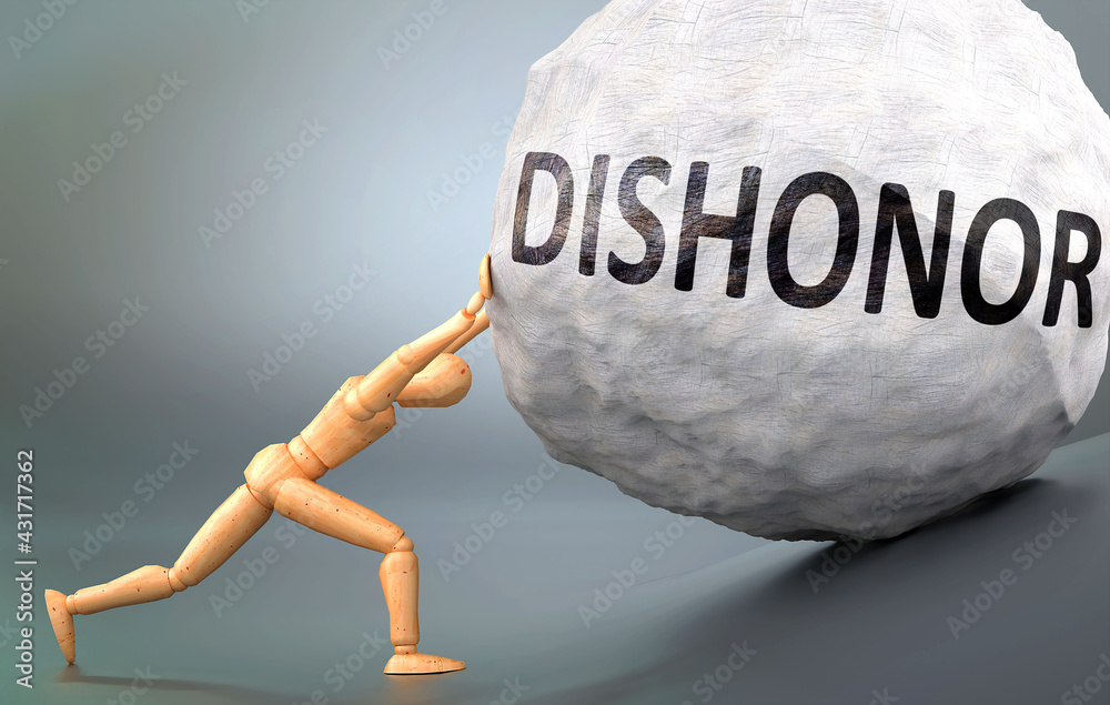 Dishonor and painful human condition, pictured as a wooden human figure ...