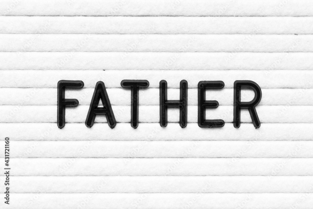 Black alphabet letter in word father on white felt board background ...
