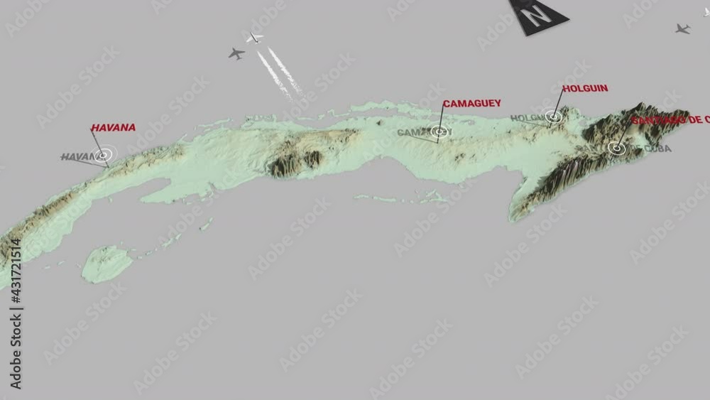 Seamless looping animation of the 3d terrain map of Cuba with the ...