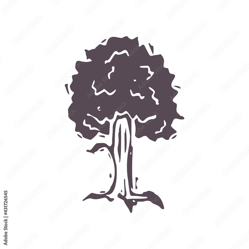 Hand carved bold block print tree icon clip art. Folk heritage ...