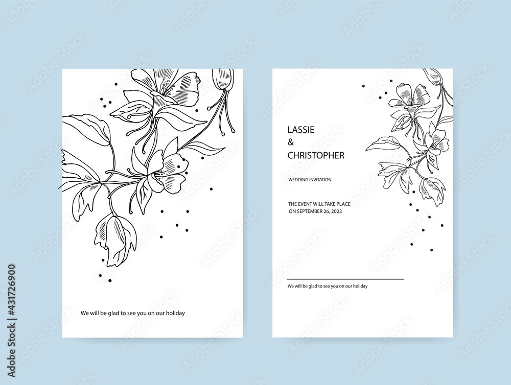 Design of wedding invitation layouts with floral elements in a ...
