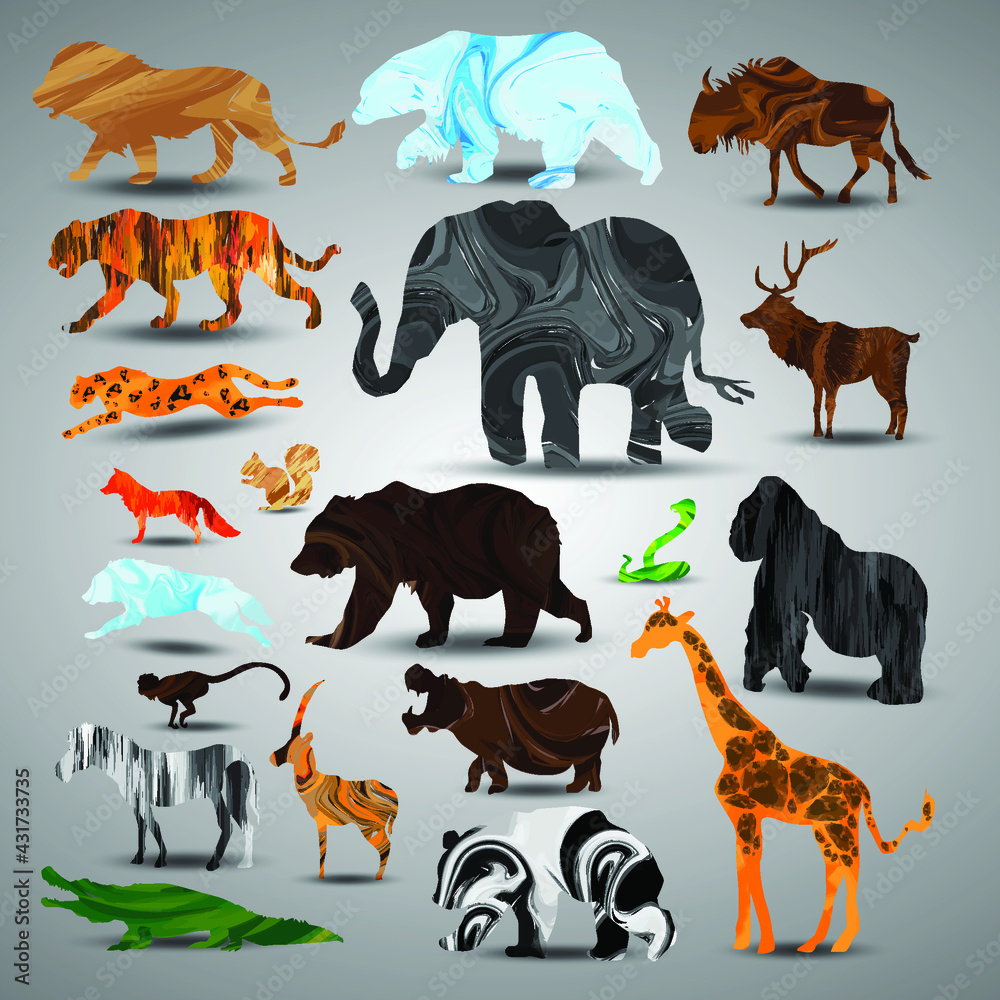 Vetor de Big vector set with animals in cartoon style. Vector ...