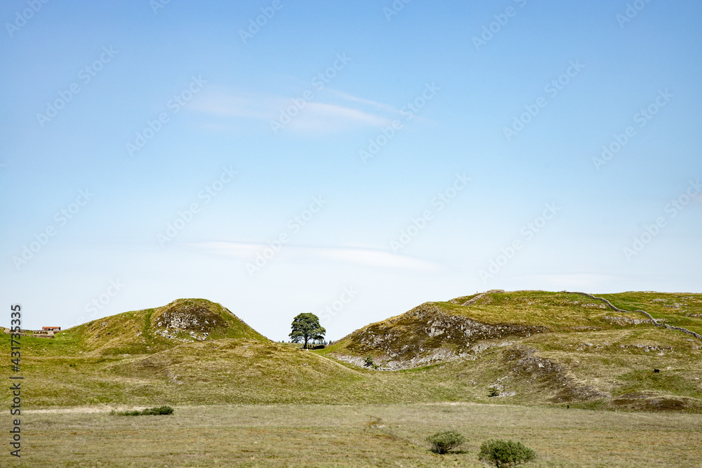 Northumberland UK: Sycamore Gap on Hadrians Wall from a distance ...