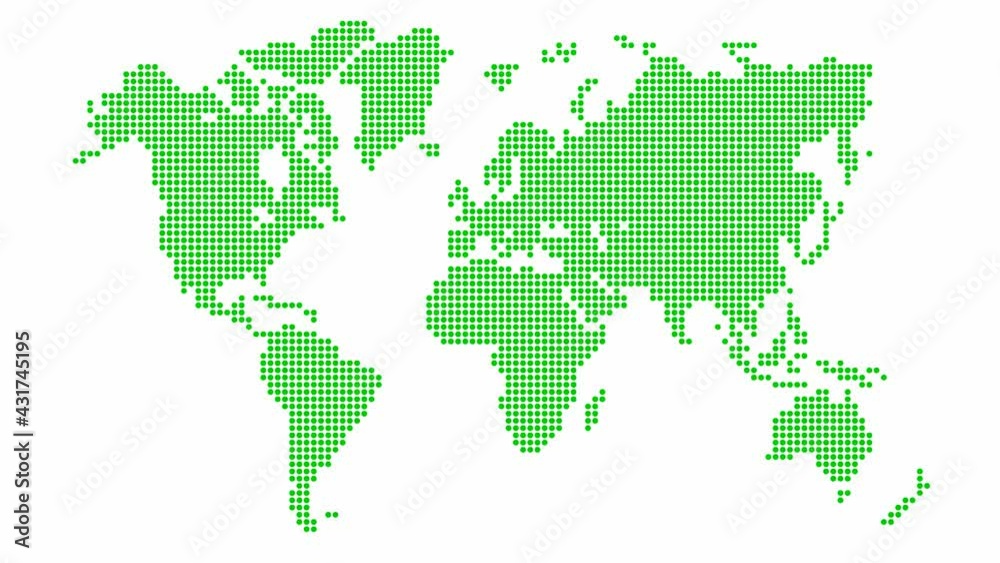 Animated green world map from point pattern. Vector illustration ...