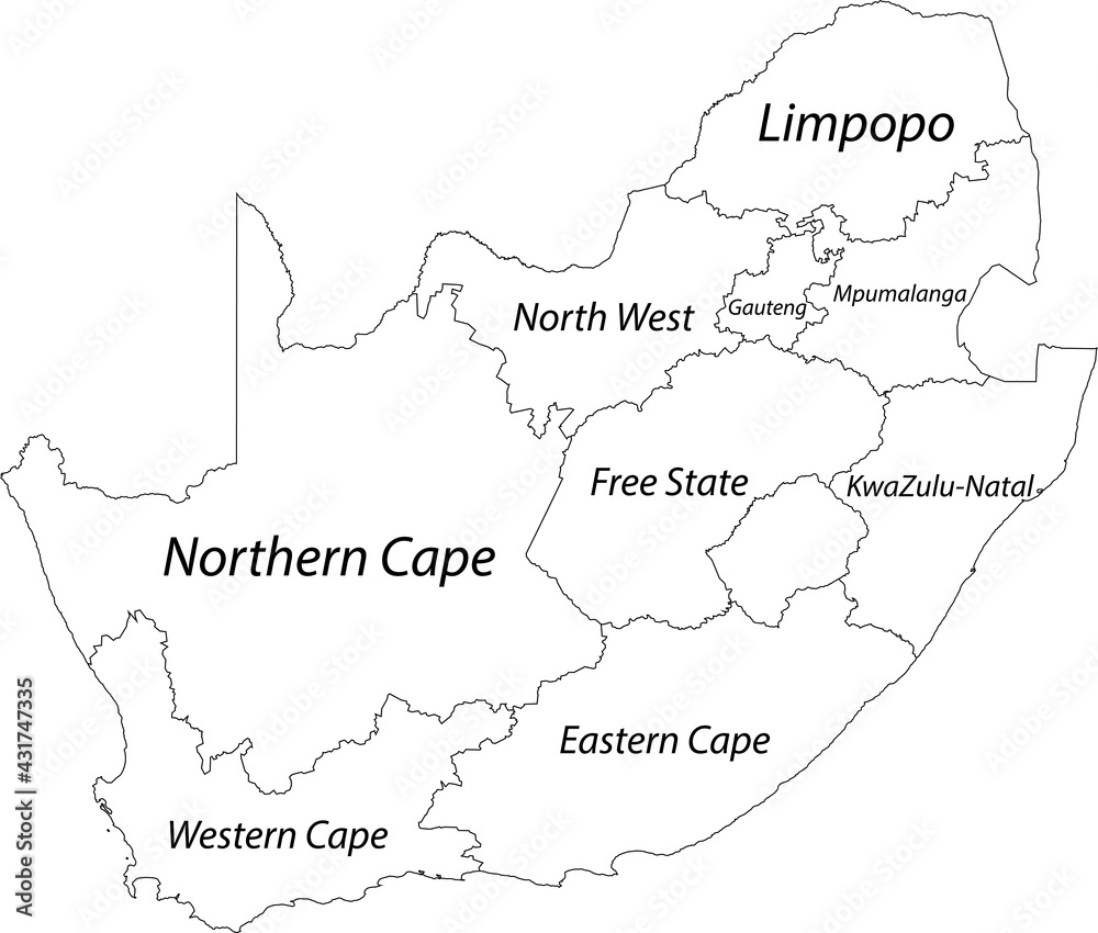 White blank vector map of the Republic of South Africa with black ...
