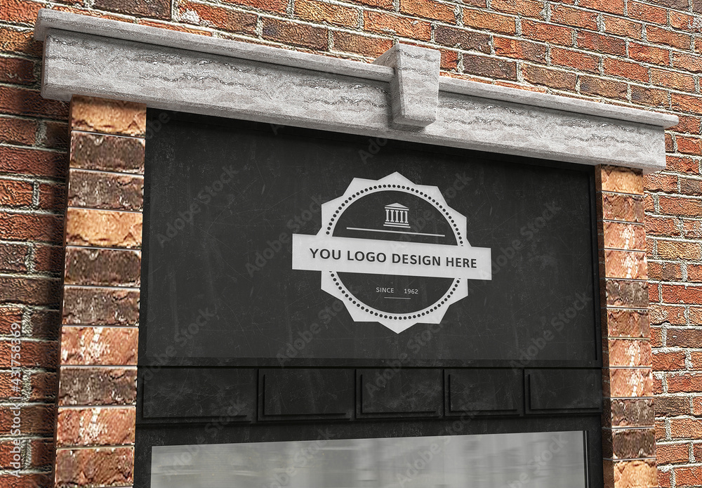 Outdoor Red Brick Façade Rectangle Sign Mockup Stock Template | Adobe Stock