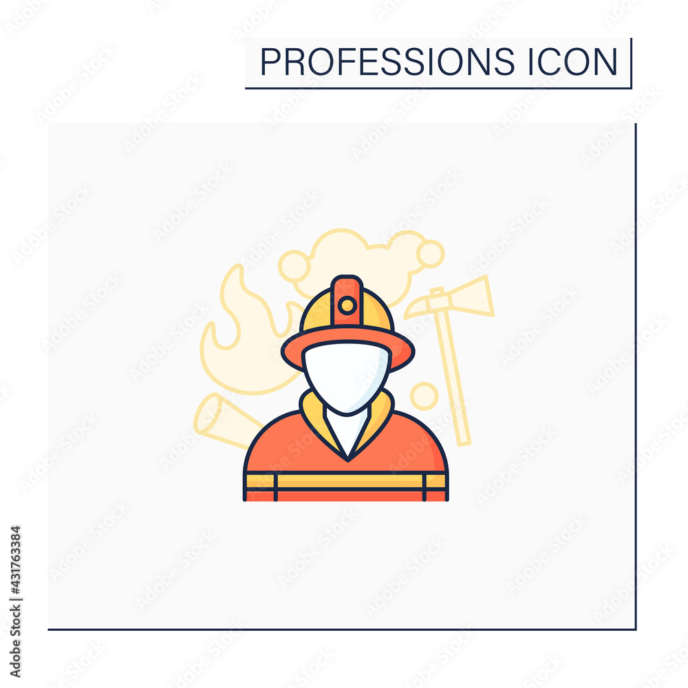 Fireman color icon. Firefighter. Man put out fires, rescue people ...