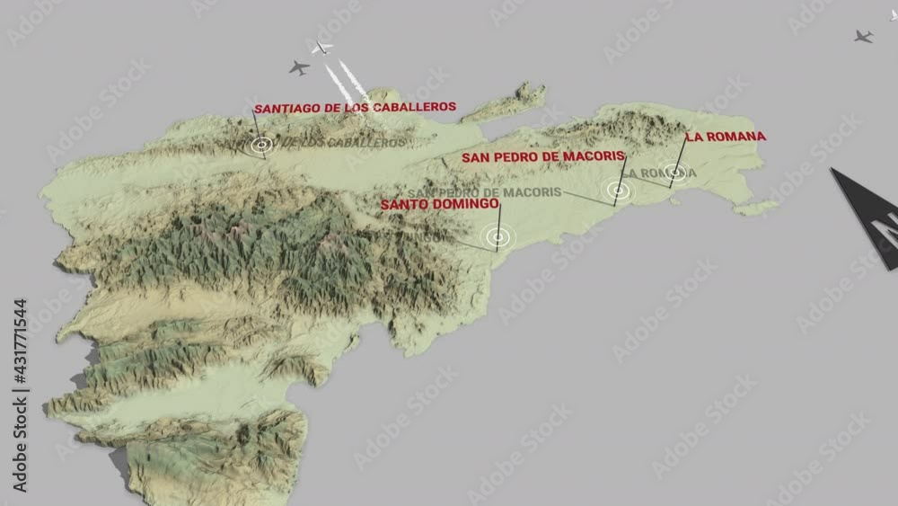 Seamless looping animation of the 3d terrain map of Dominican Republic ...