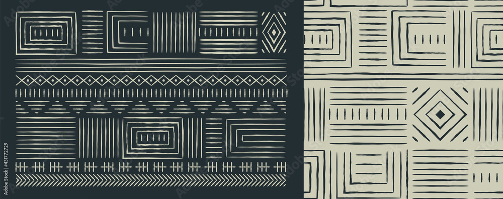 Africa tribal art black white seamless pattern set Stock Vector | Adobe ...