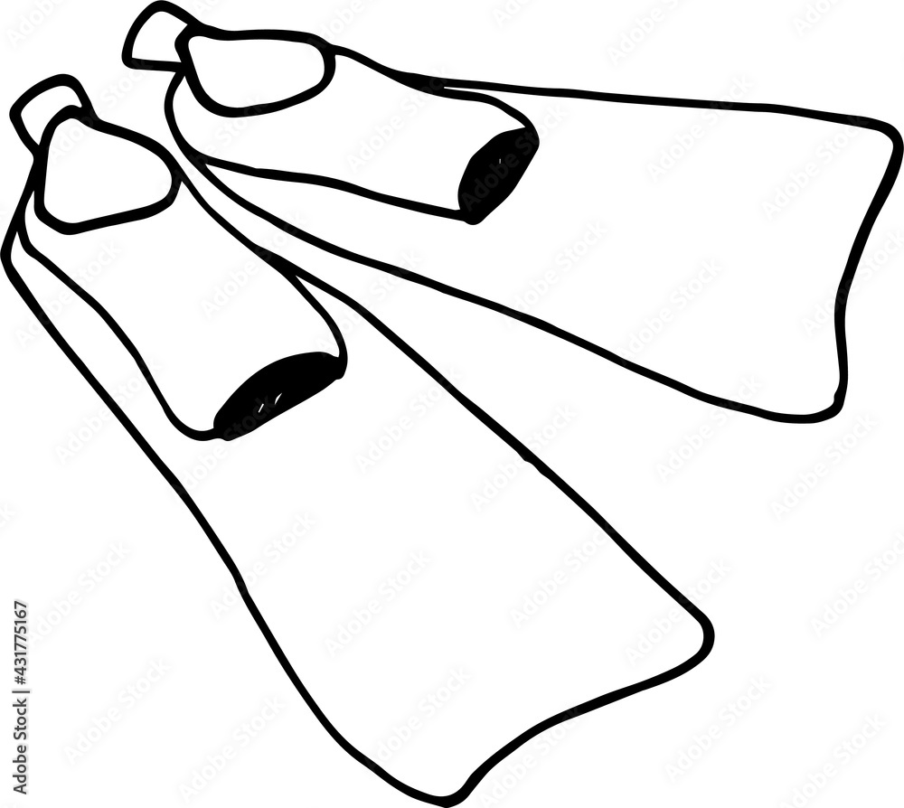 Vetor de Single element of swimming fins in doodle summer set do Stock ...