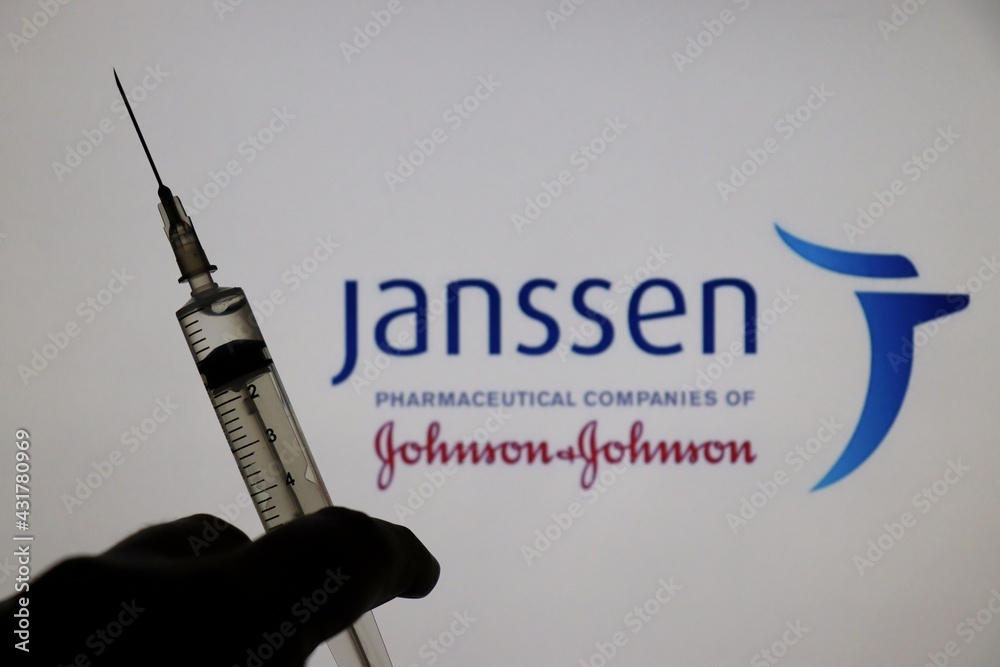 Bahia, Brazil - May 3, 2021: Janssen logo displayed on a screen and ...