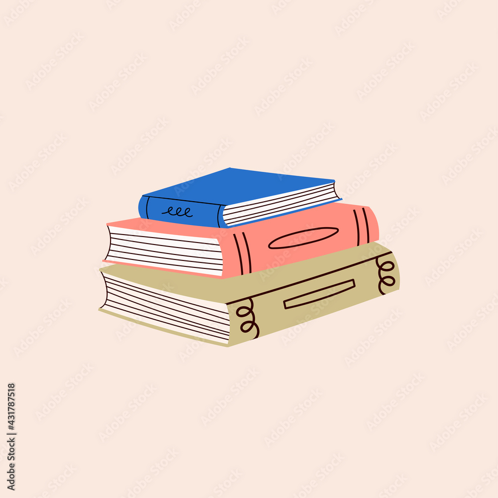 Stack of three colorful books. Read more books concept. Hand drawn ...