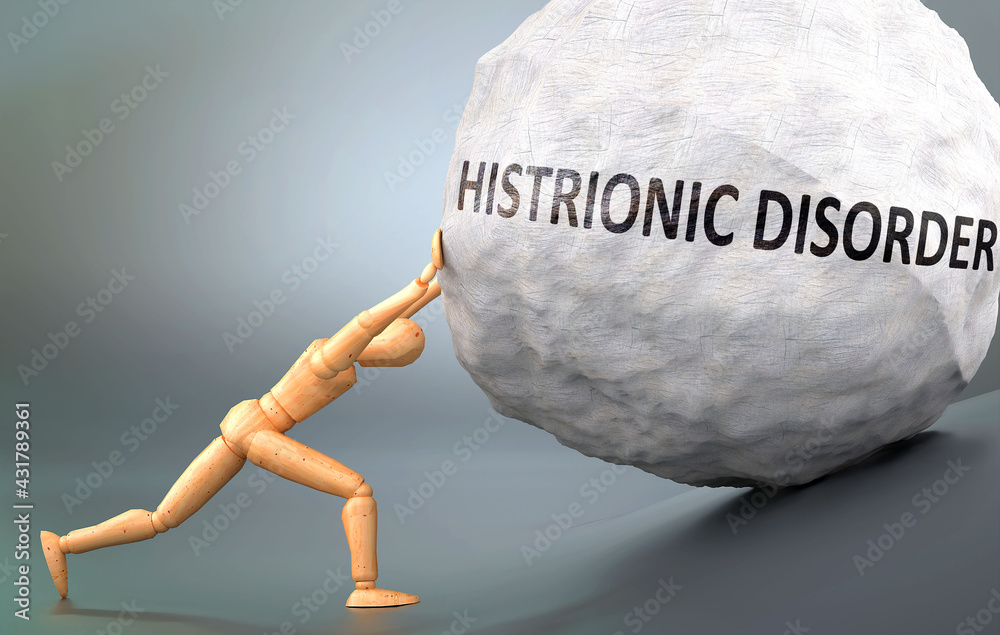 Histrionic disorder and painful human condition, pictured as a wooden ...