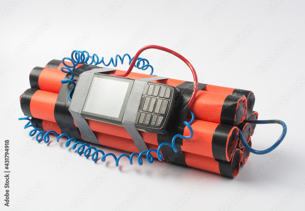 ready assembled bomb with a clockwork from an old smartphone rewound ...