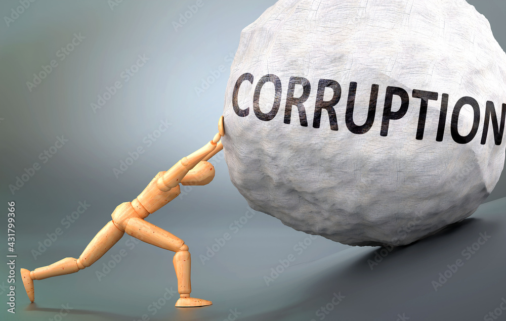Corruption and painful human condition, pictured as a wooden human ...