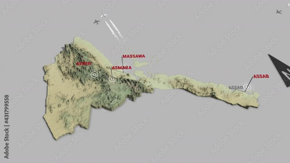 Seamless looping animation of the 3d terrain map of Eritrea with the ...