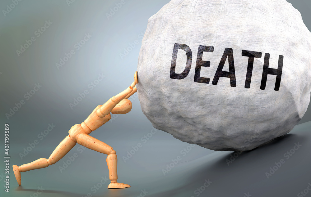 Death and painful human condition, pictured as a wooden human figure ...