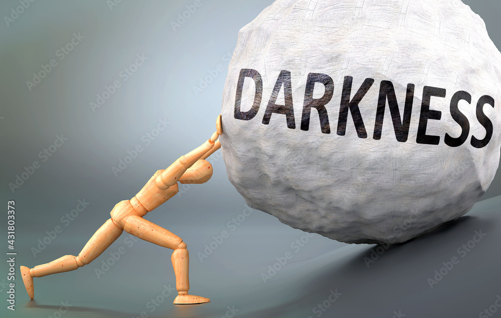Darkness and painful human condition, pictured as a wooden human figure ...