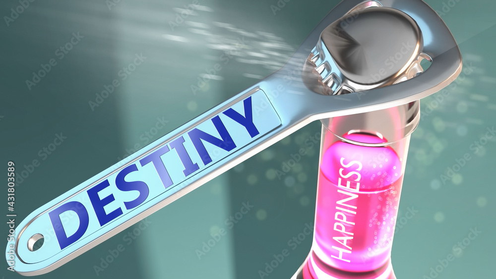 Destiny open the way for happiness and brings joy - shown as a happy ...
