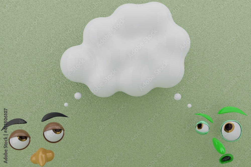 3d rendering of Two Unique Faces, Slow and Confused Expression, Cloud ...