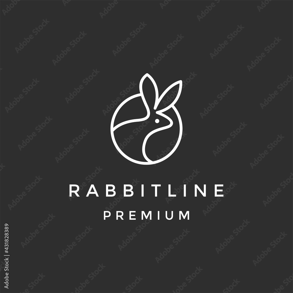 rabbit line outline monoline logo vector icon illustration on black ...