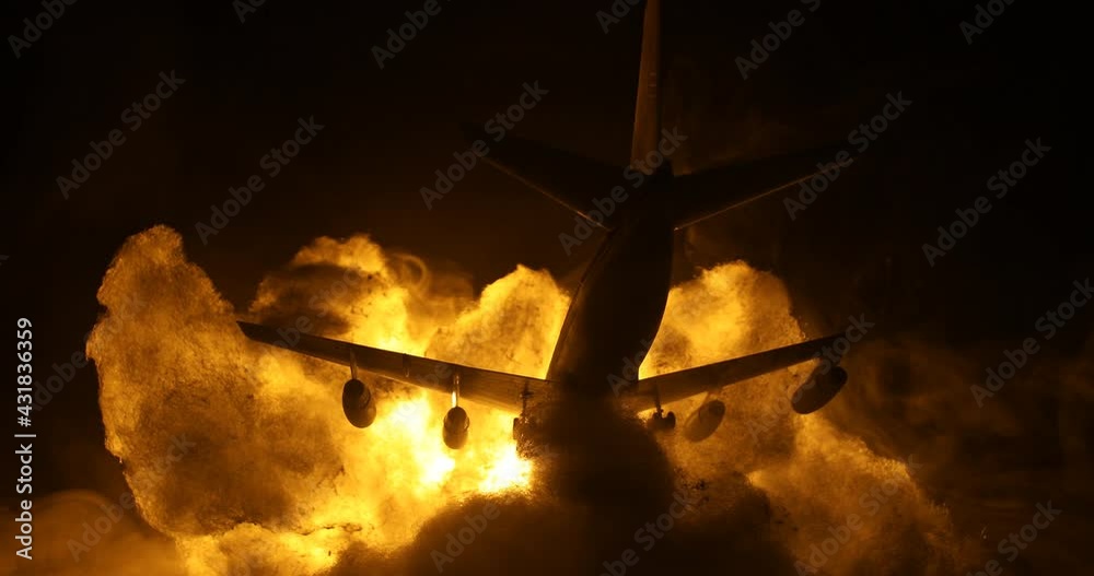 Air Crash. Burning falling plane. The plane crashed to the ground ...