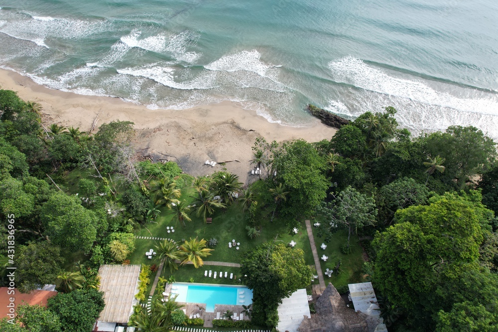 Lush tropical Caribbean Coast of Limon in Costa Rica -aerial views of ...