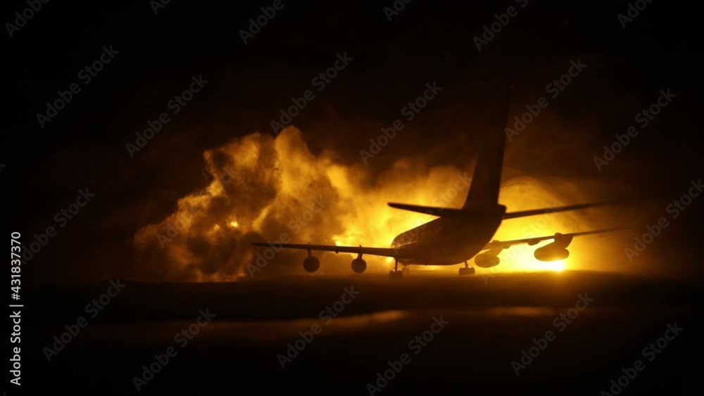 Air Crash. Burning falling plane. The plane crashed to the ground ...